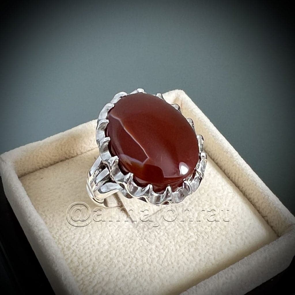 Yemeni Aqeeq (Agate) Natural - Pure Silver Ring فضة خاتم عقيق يماني طبيعي